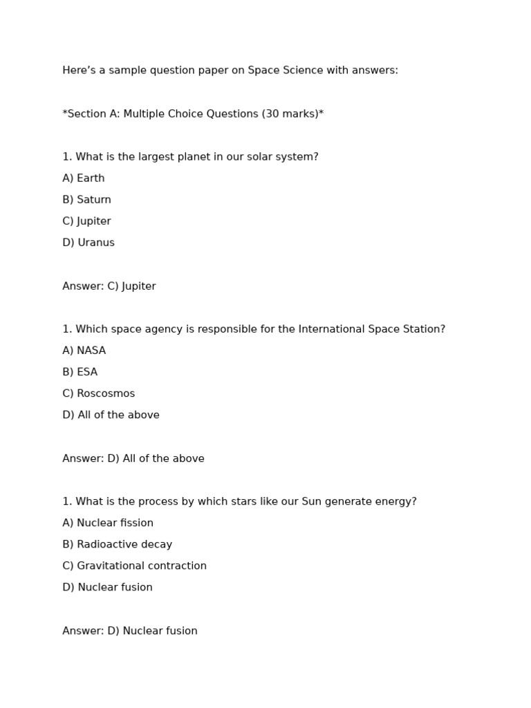 Space Science Question Paper | PDF
