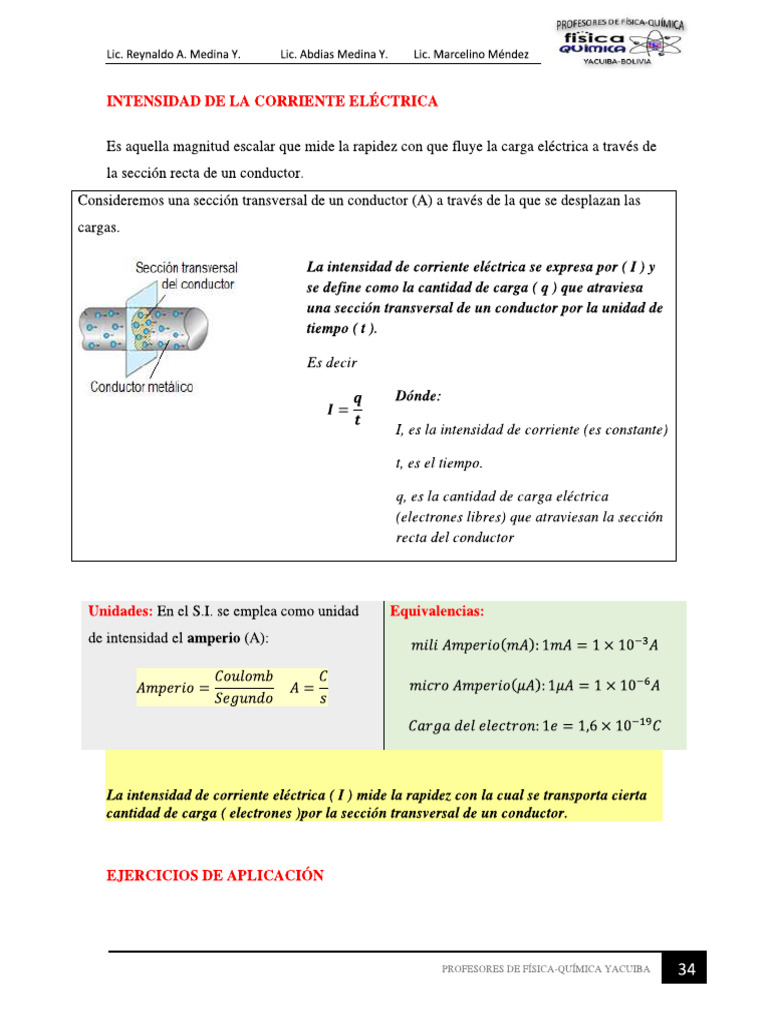 Leccion Intensidad de Corriente Electrica | PDF