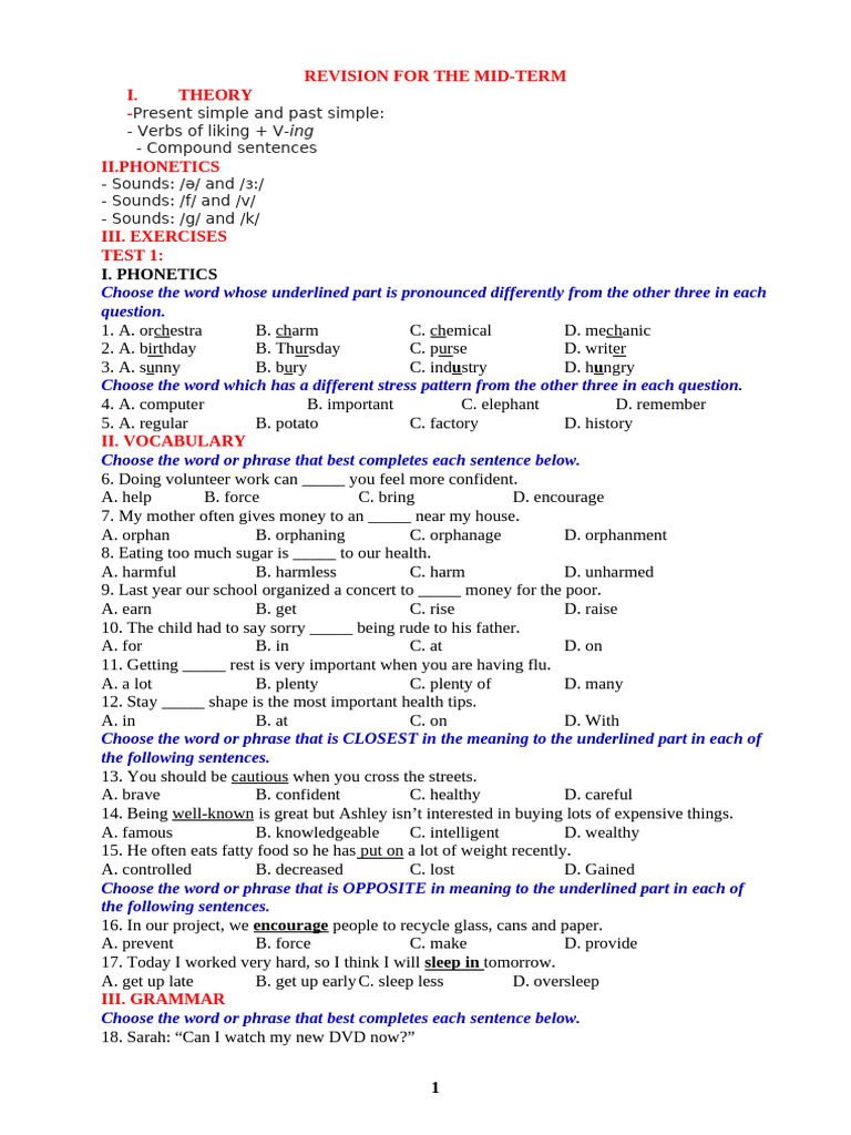 Mid-Term Revision: Grammar & Phonetics | PDF | Healthy Diet | Diet ...