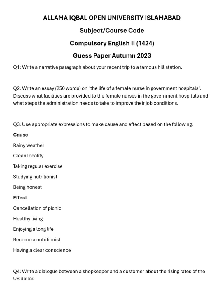 English II (1424) Guess Paper 2023 | PDF