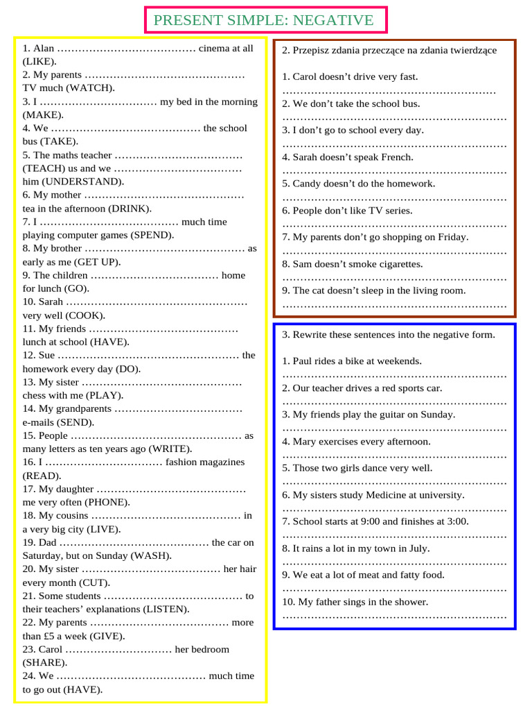Negative Sentences in Present Simple | PDF | Cooking, Food & Wine ...
