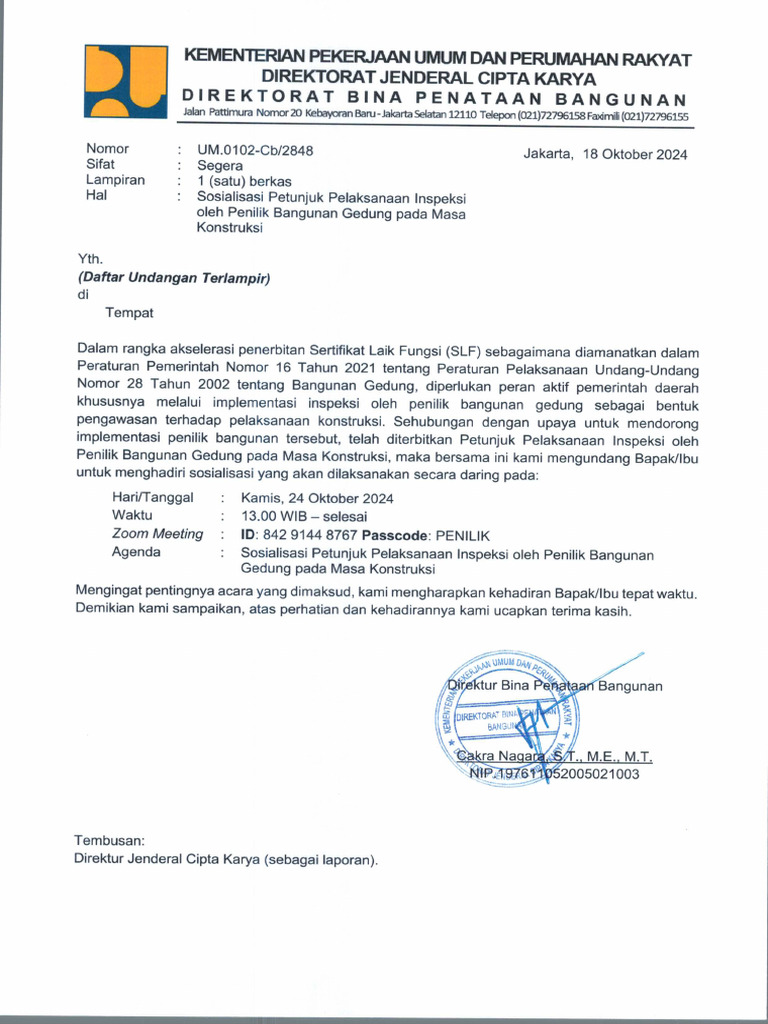 Undangan Sosialisasi Petunjuk Penilik Bangunan Gedung | PDF