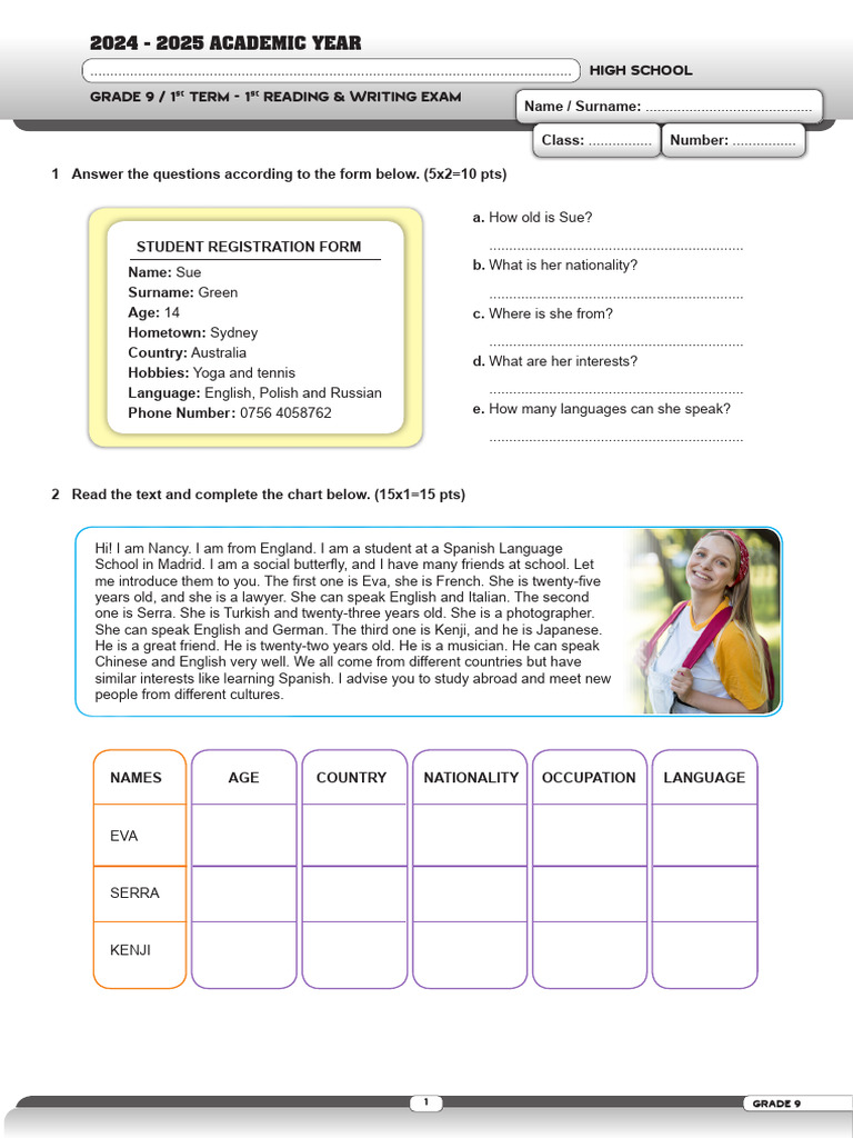Grade 9 Reading Writing Exam 1 | PDF | Linguistics | Human Communication
