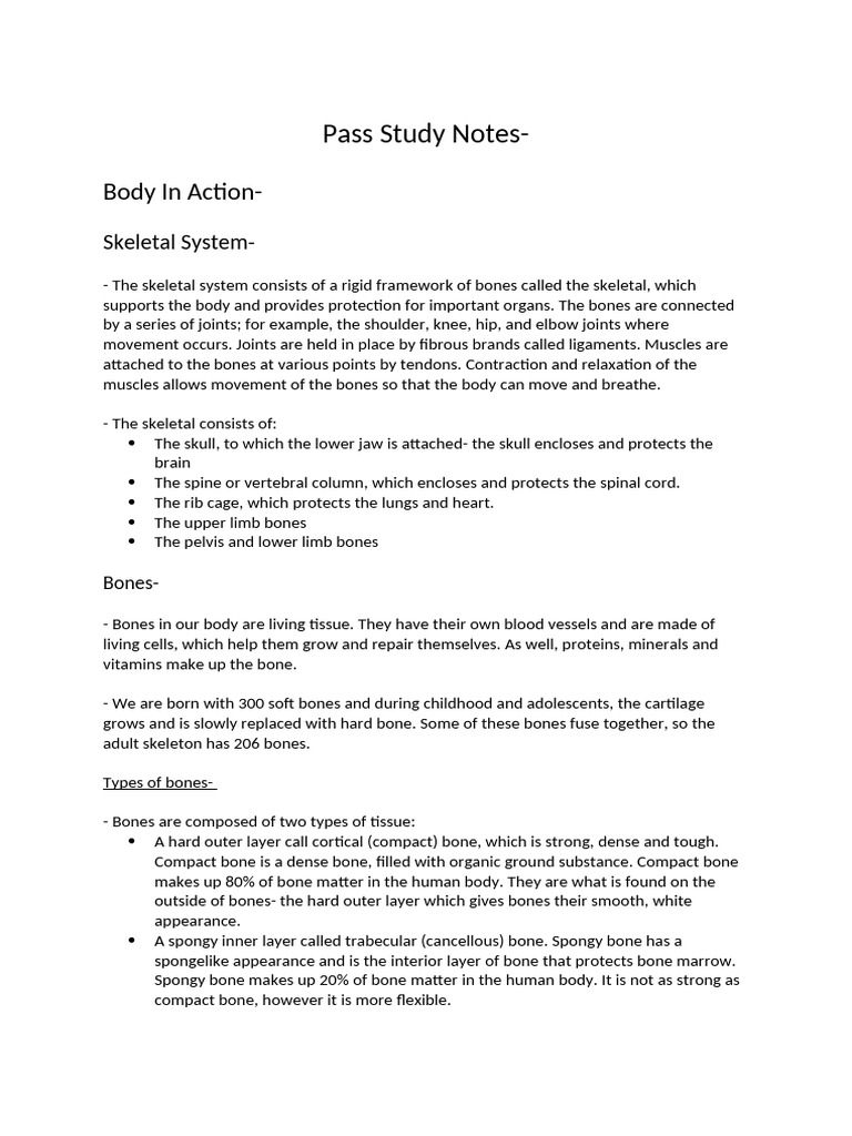 Yr 9 Pass Study Notes | PDF | Anatomical Terms Of Motion | Respiratory ...