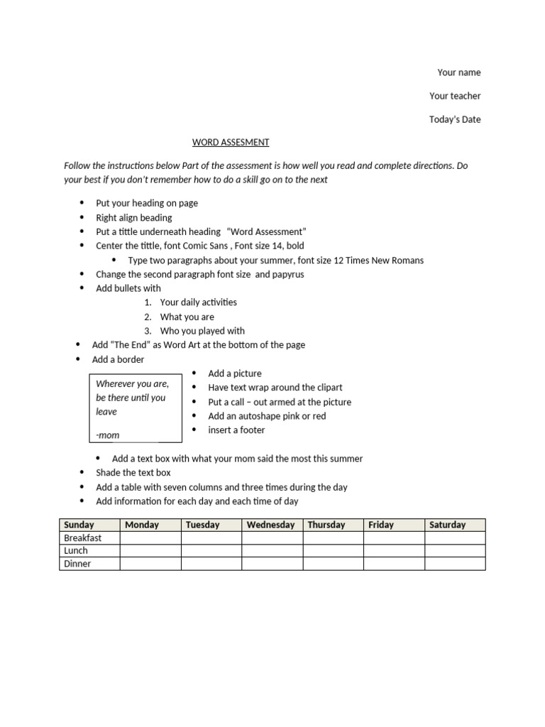 Word Assessment | PDF