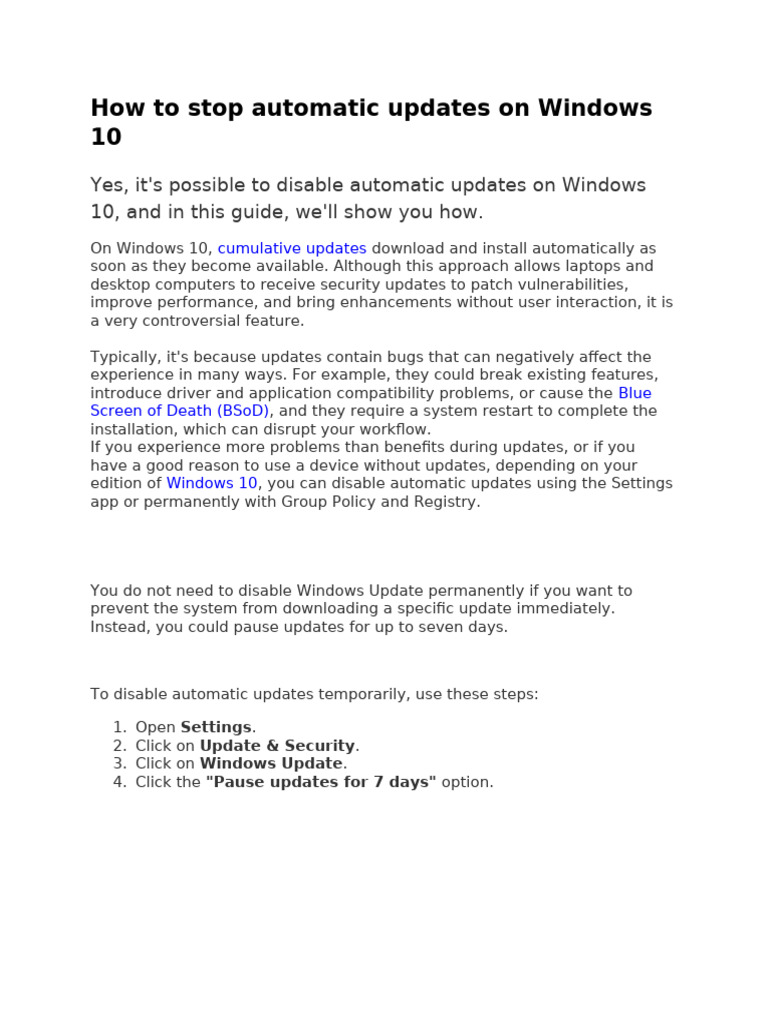 Stop Automatic Update | PDF | Windows Registry | Windows 10