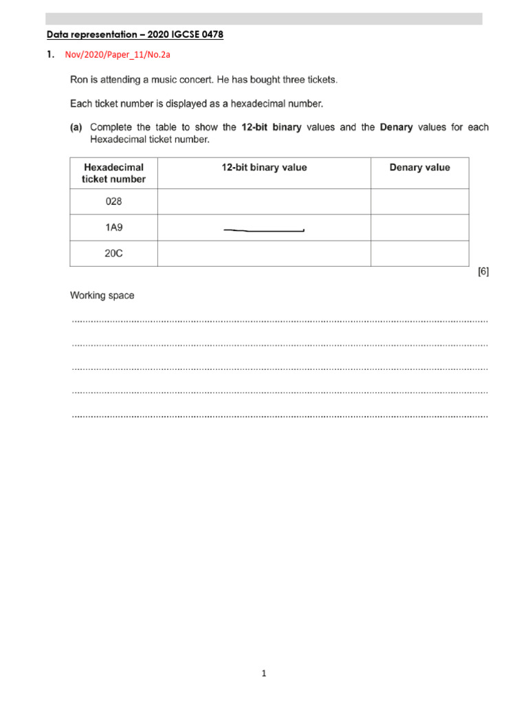 Data Representation Igcse 0478 Set 2 Classwork Pdf