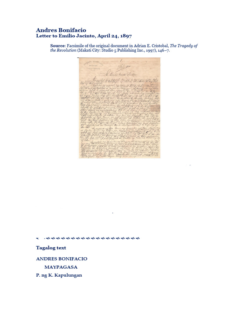 Letters of Bonifacio (1897) | PDF