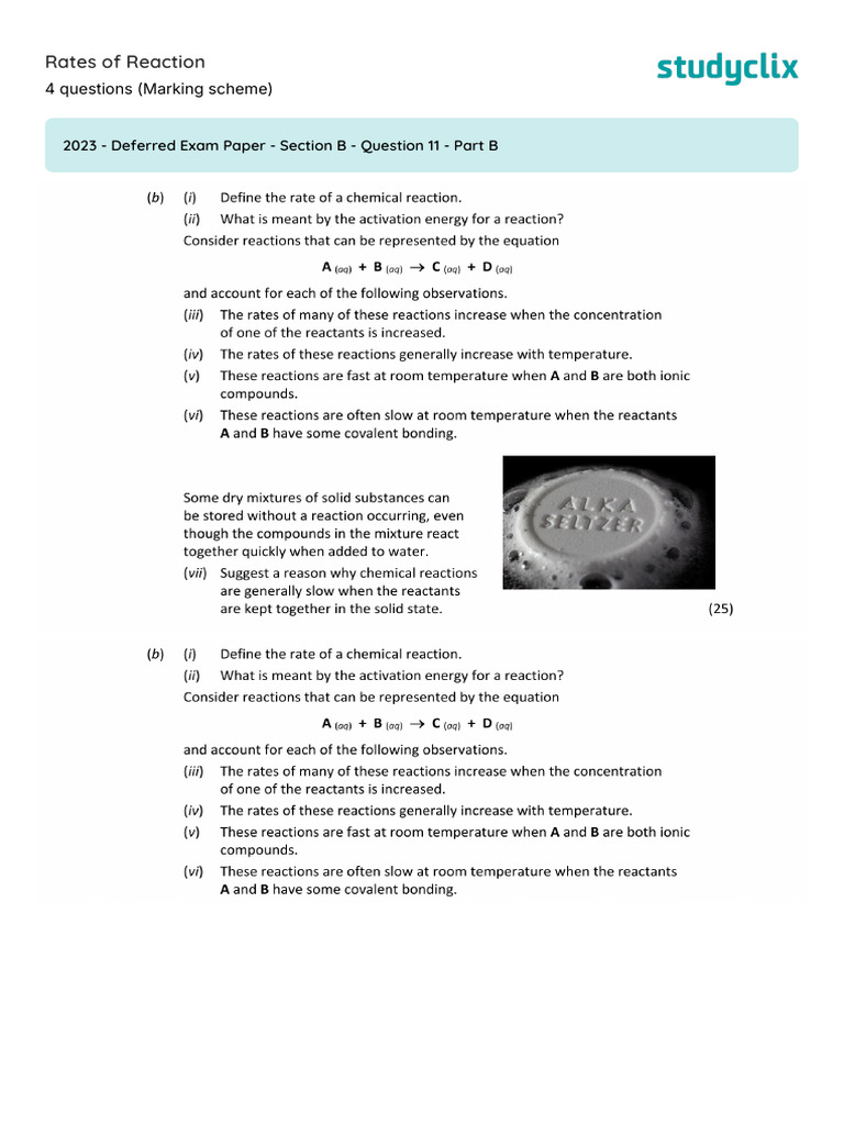 Rates of Reaction Questions With Marking-scheme | PDF