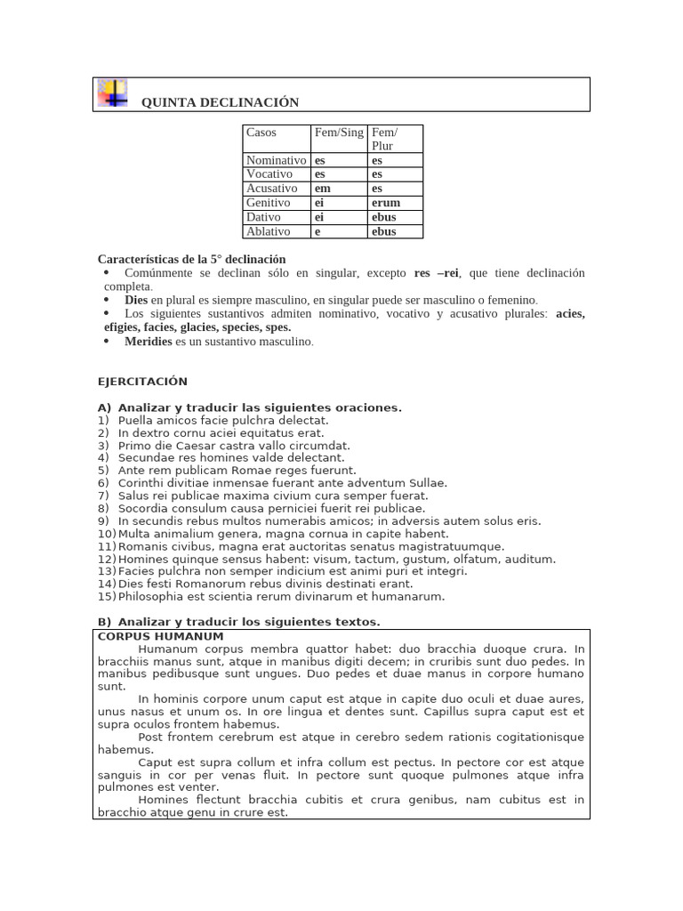 Guía Completa de la Quinta y Cuarta Declinación | PDF | Tipología ...