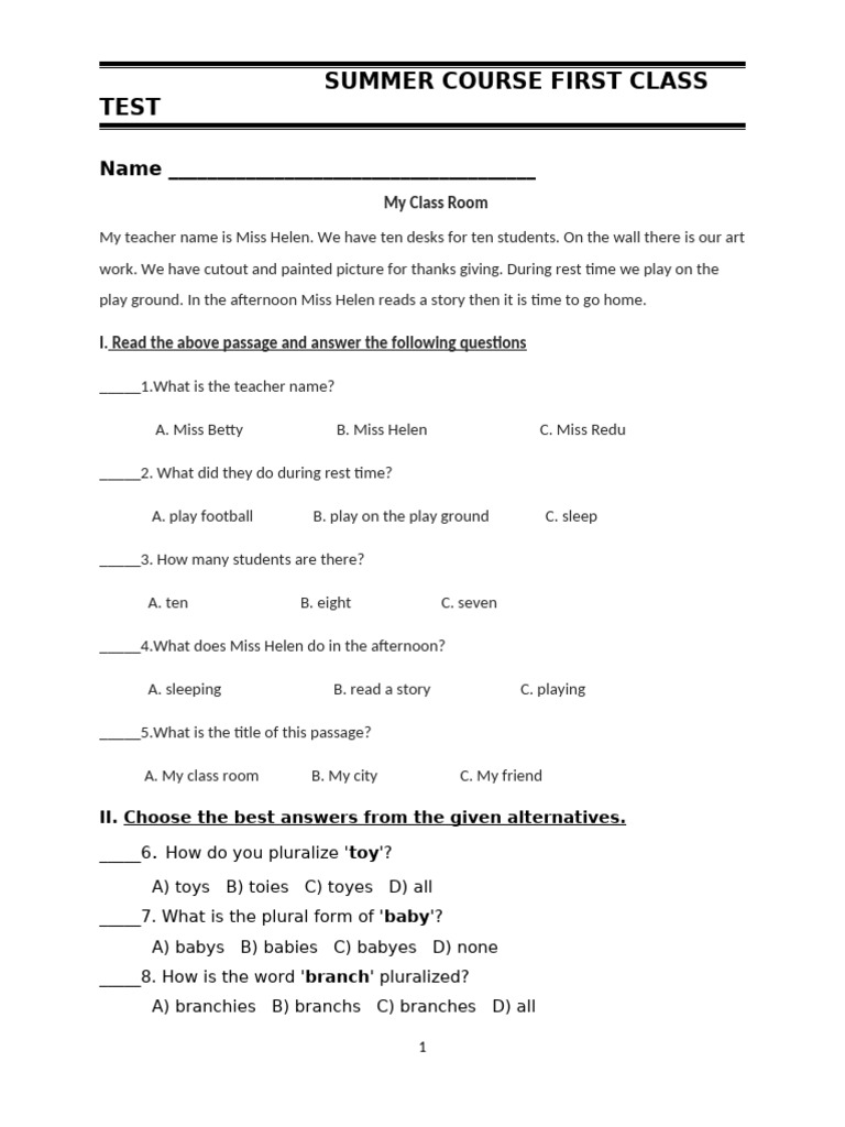 Summer Course Test | PDF | Syntax | Languages