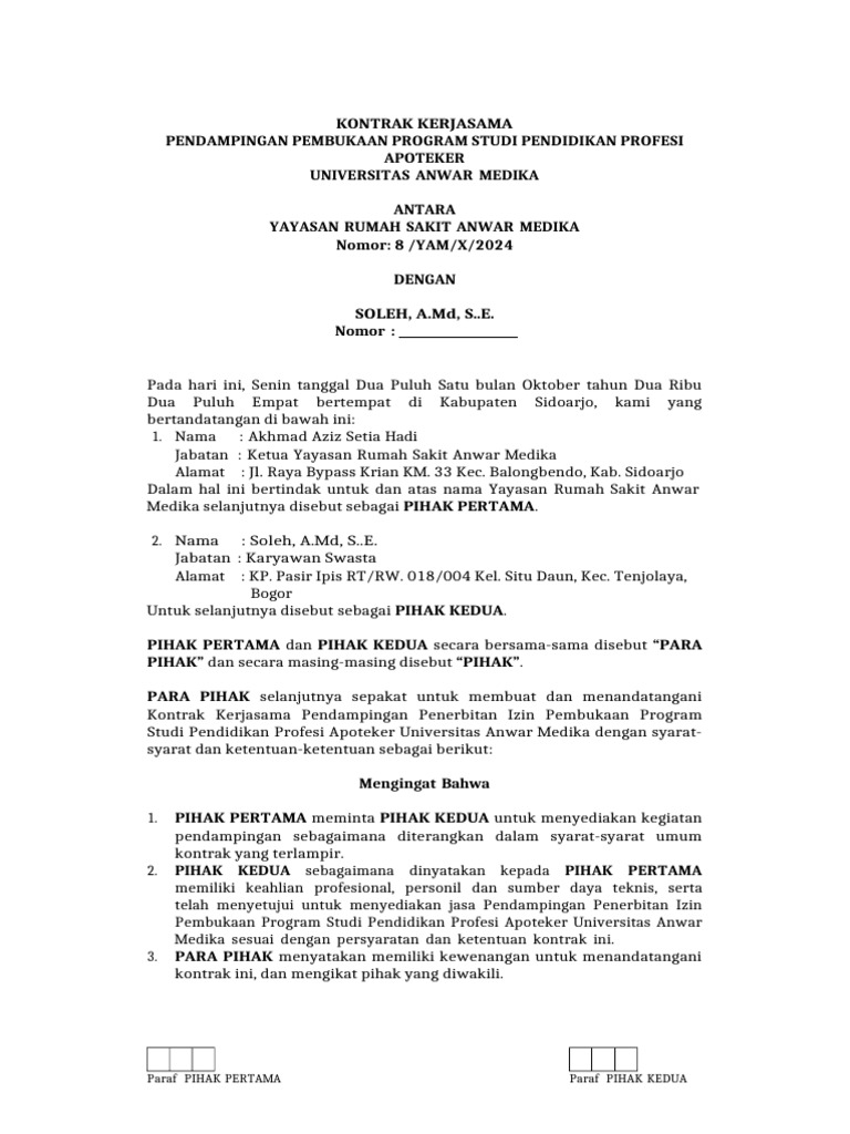 Kontrak Kerjasama PSPPA | PDF