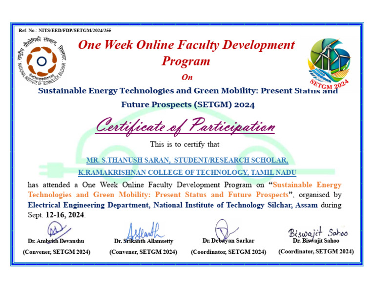 Certificate of Participation: One Week Online Faculty Development ...