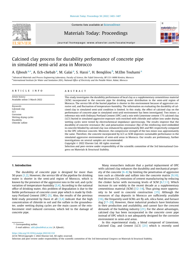 Calcined Clay Process For Durability Performance of Conc - 2022 - Materials Toda | PDF ...