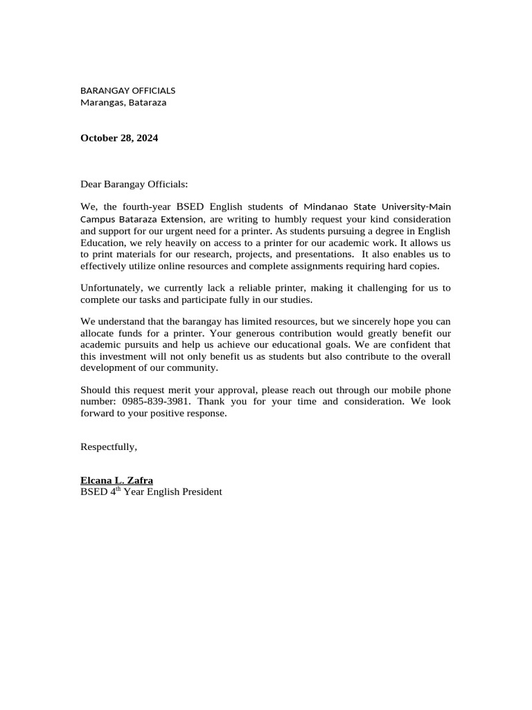 Request Letter For Printer | PDF | Printer (Computing)