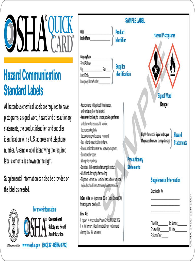 OSHA3492 Quick Card Label | PDF | Química