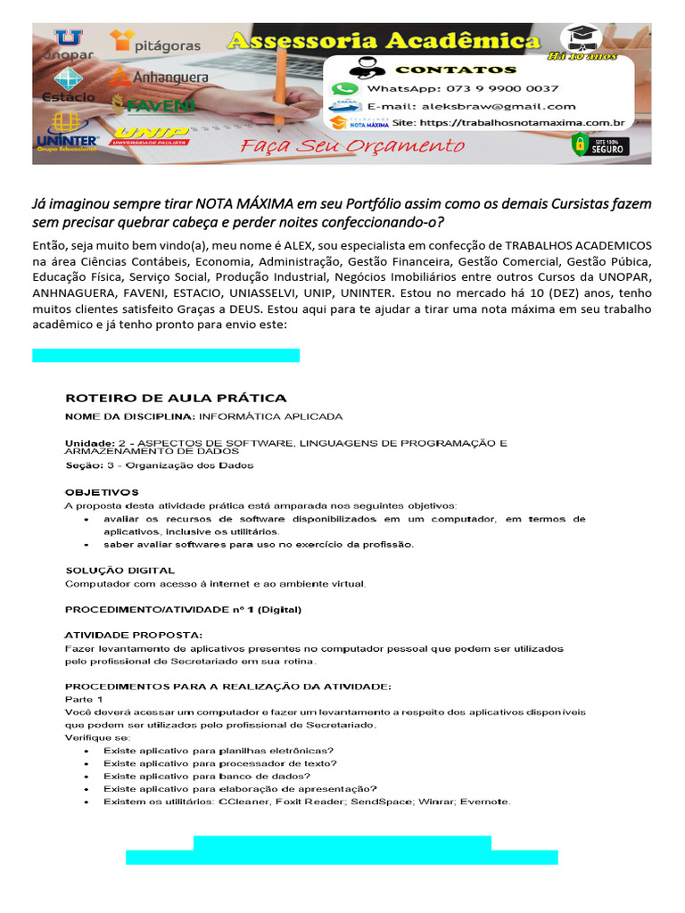 Aula Prática - Informática Aplicada. | PDF | Carreira e Crescimento