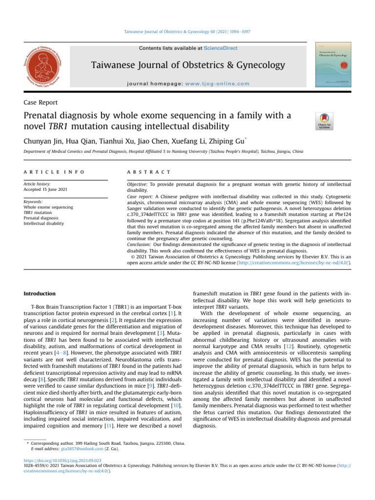 (Q2) Prenatal Diagnosis by Whole Exome Sequencing in A Family With ...