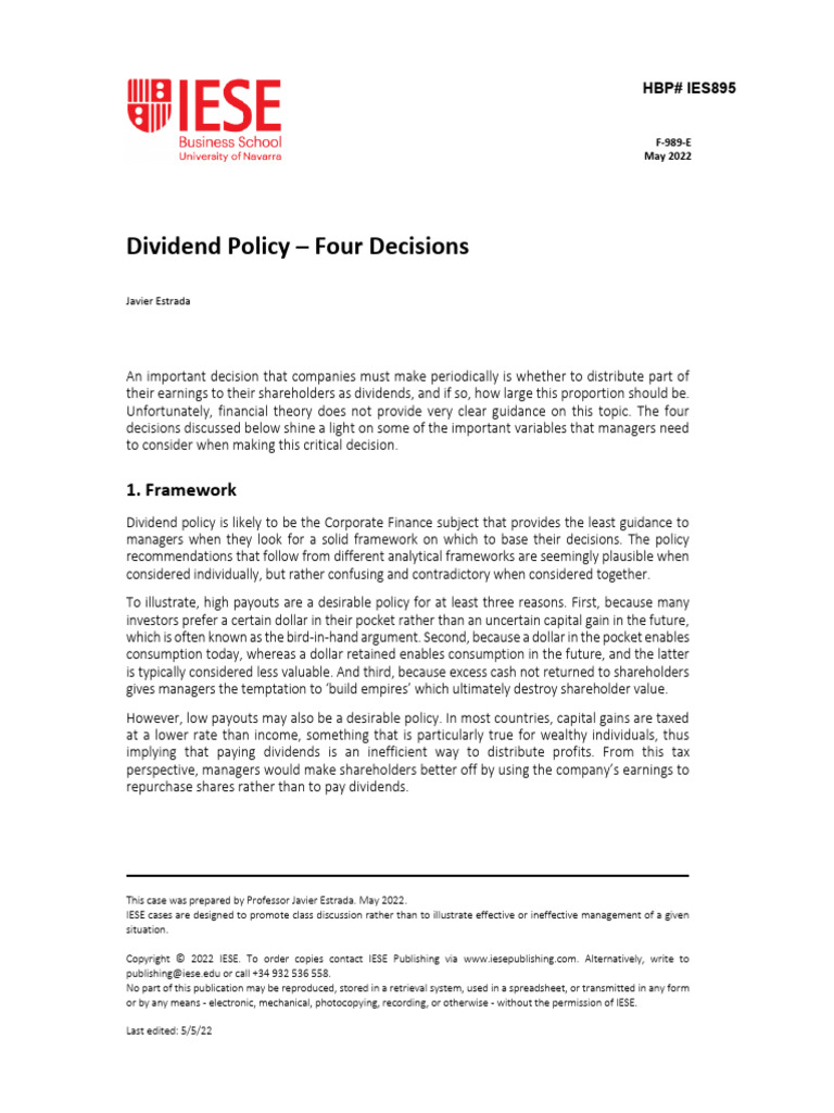 Dividendpolicy Cs Pdf Dividend Share Repurchase