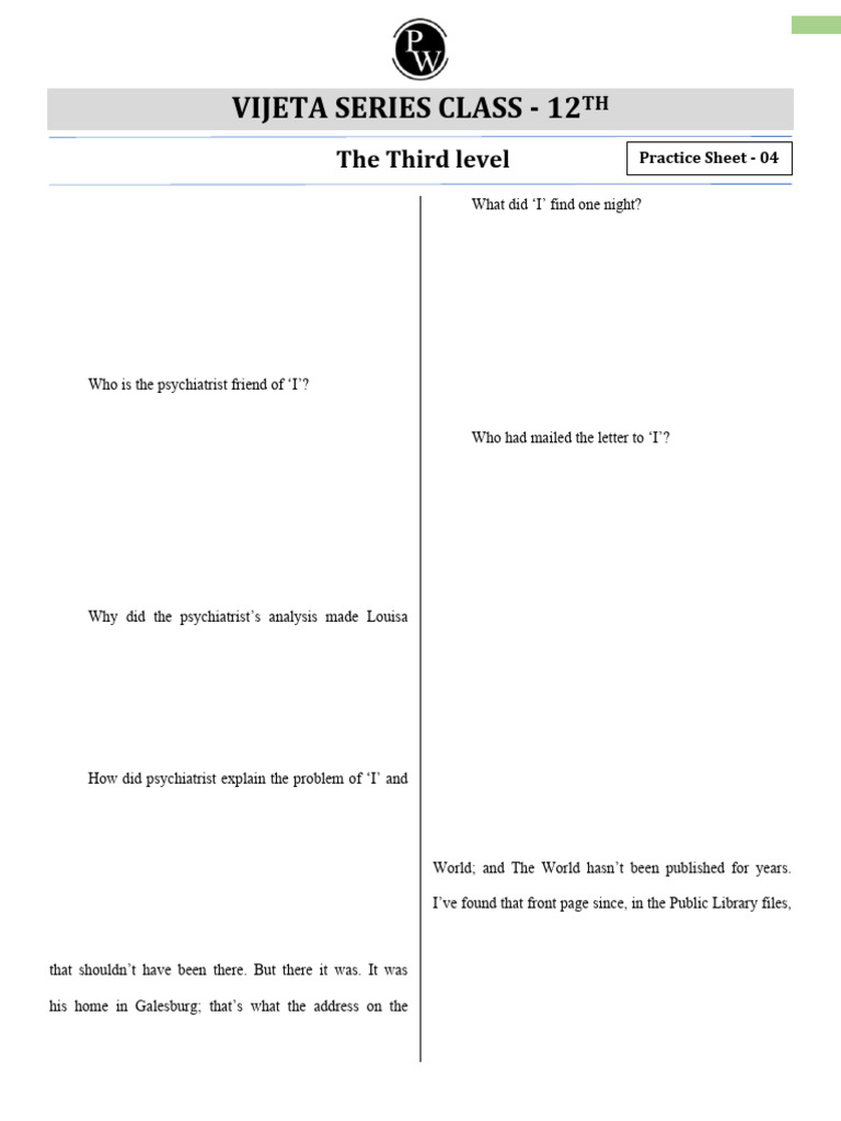 Vistas - The Third Level - Practice Sheet 04 - VIJETA SERIES CLASS-12TH ...