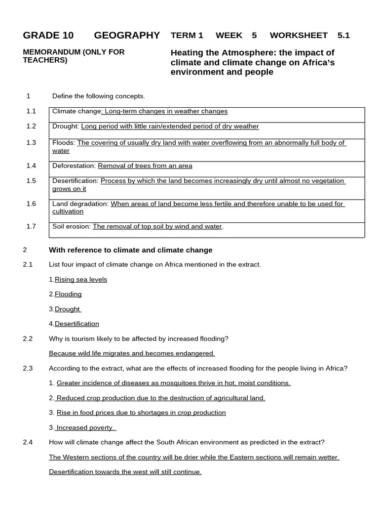 Memo w5 Ws 5.1 Impact of Climate Change | PDF