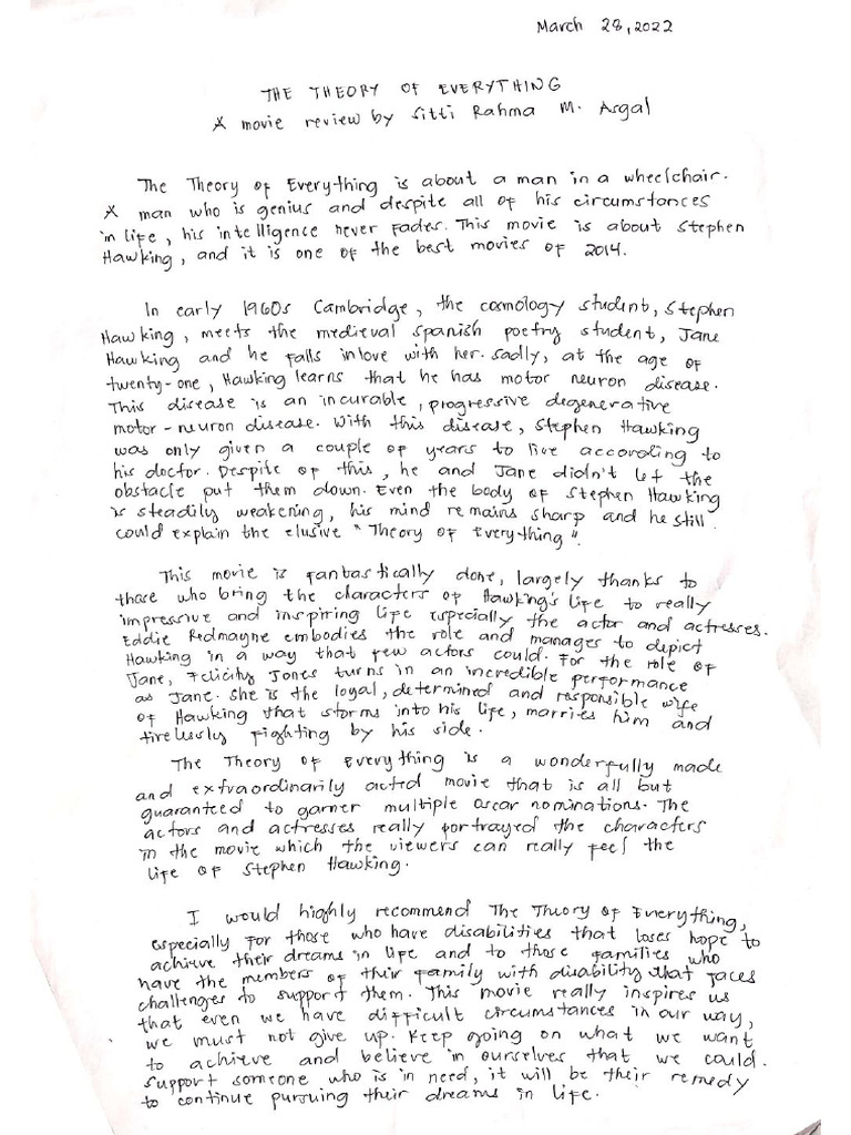 Movie Review (The Theory of Everything) | PDF