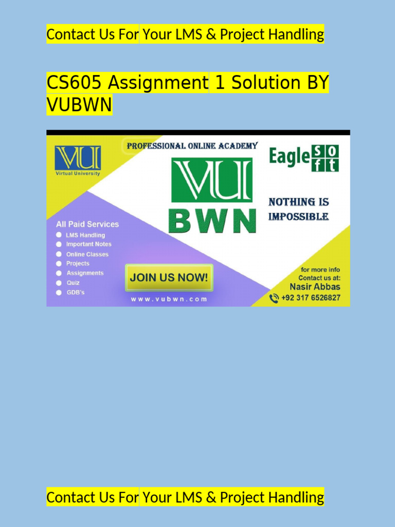 CS605 Assignment 1 Solution BY VUBWN | PDF