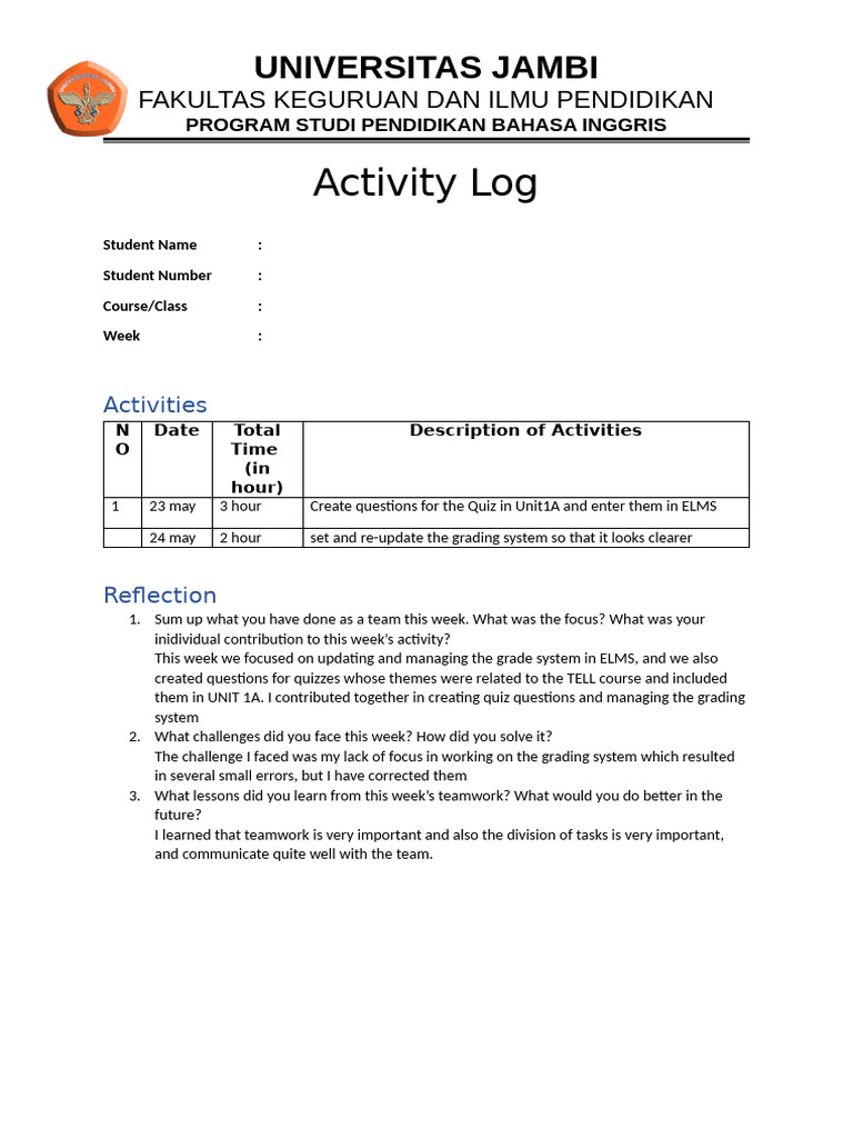 Activity Log | PDF | Career & Growth