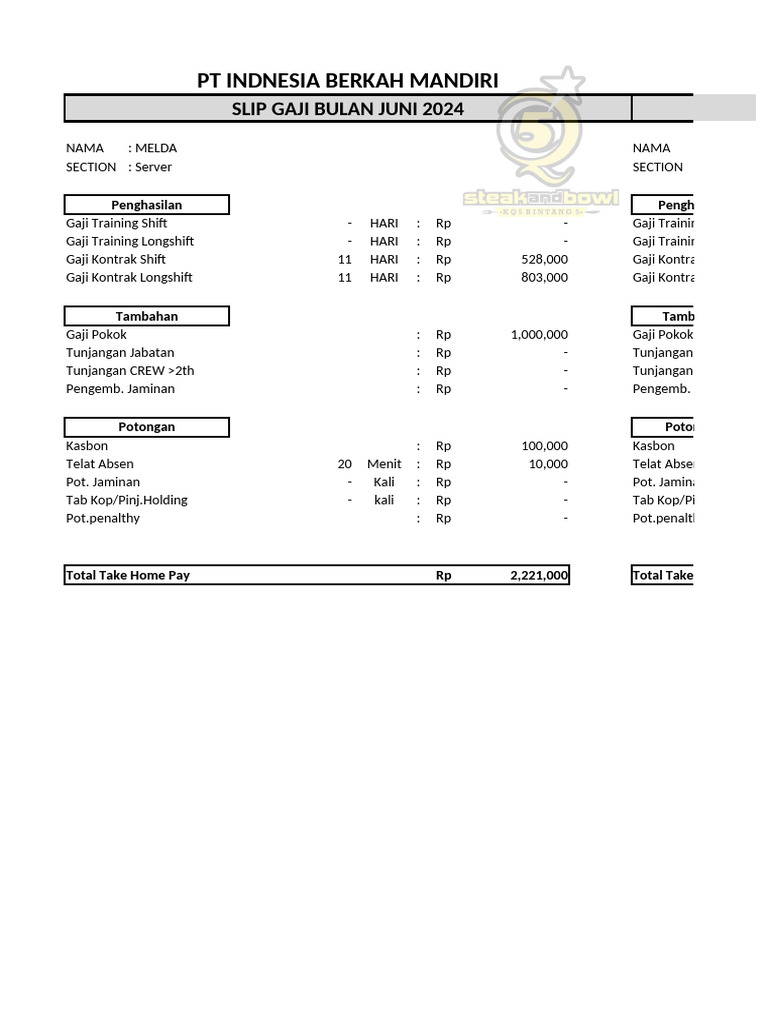 Slip Gaji Melda: Juni-Juli 2024 | PDF