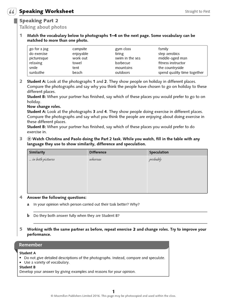 STF Speaking Worksheet Part 2 | PDF | Physical Fitness