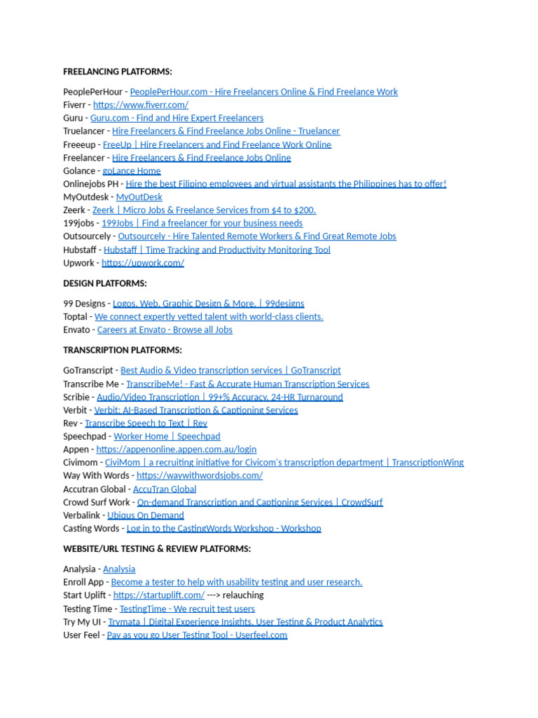 FREELANCING PLATFORMS | PDF | Freelancer | Computing
