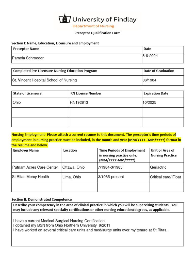 Preceptor Qualification Form Guide | PDF | Nursing | Health Care