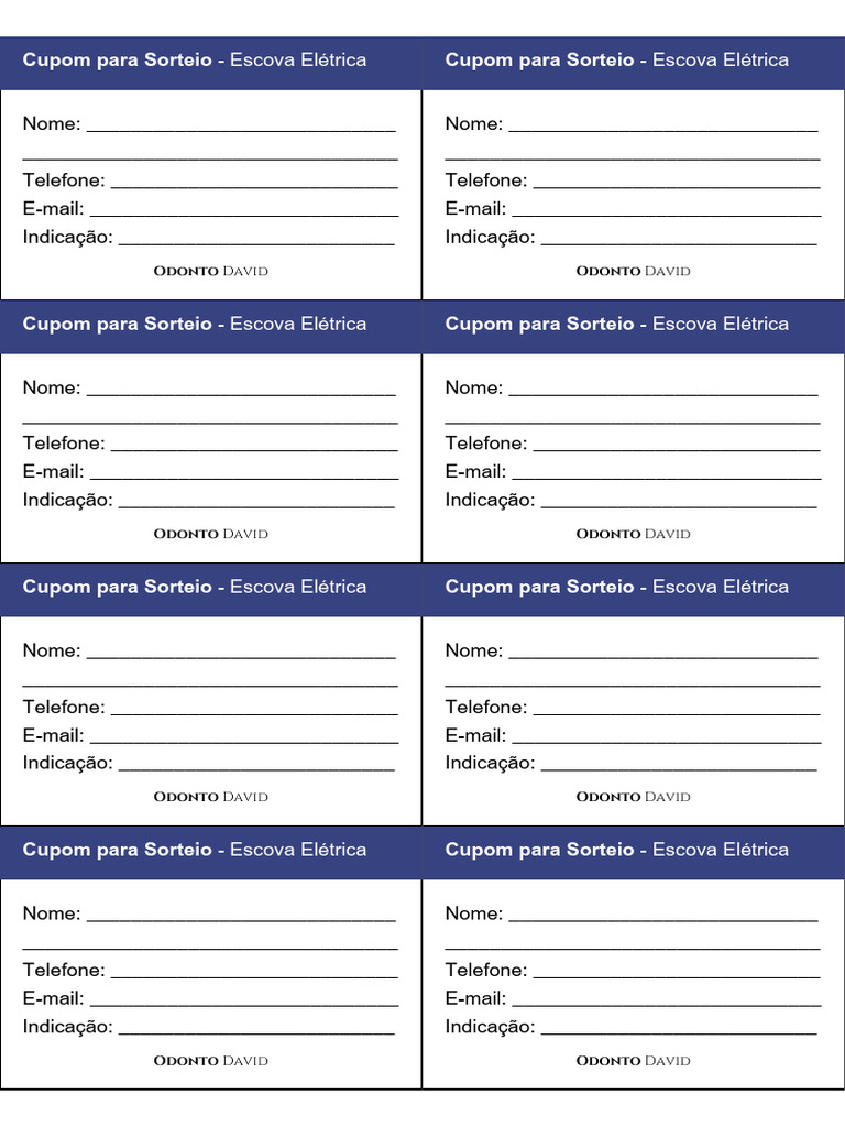 Cupom para Sorteio - Escova Elétrica | PDF