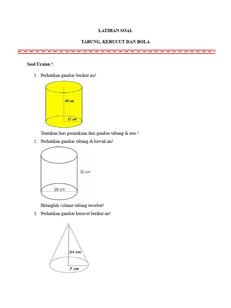 Latihan Soal Tabung Kerucut Dan Bola | PDF