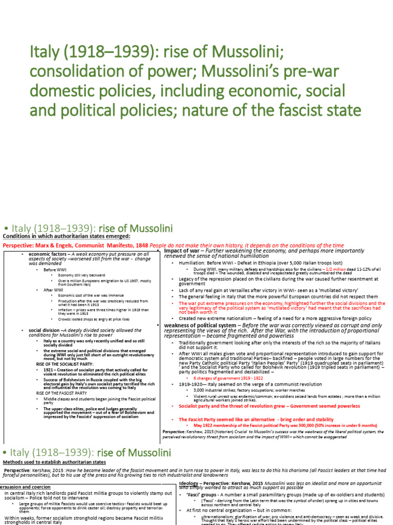 Rise Of Authoritarian States;Mussolini | PDF | Fascism | Benito Mussolini