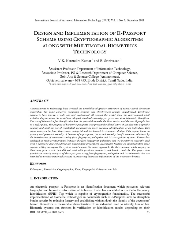 E-Passport Security & Biometrics | PDF | Biometrics | Authentication