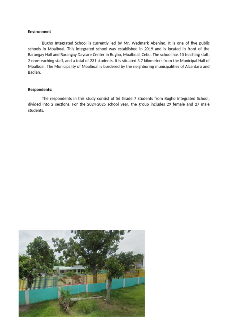 Bugho Integrated School Overview 2024 | PDF | Wellness