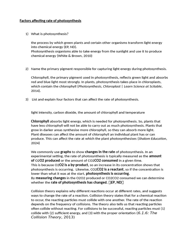 Factors Affecting Rate of Photosynthesis | PDF | Plant Nutrition ...