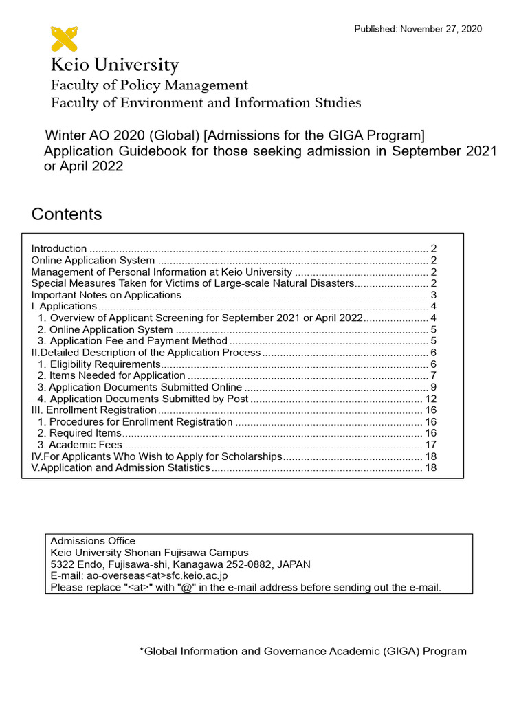 Keio GIGA Program 2021-2022 Admissions Guide | PDF | General ...