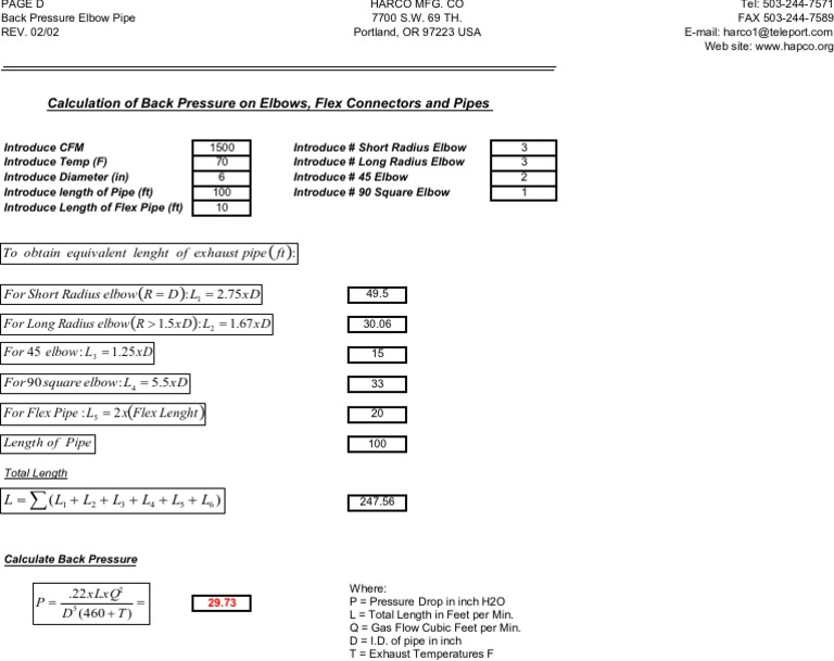 Back Pressure Calculator | PDF
