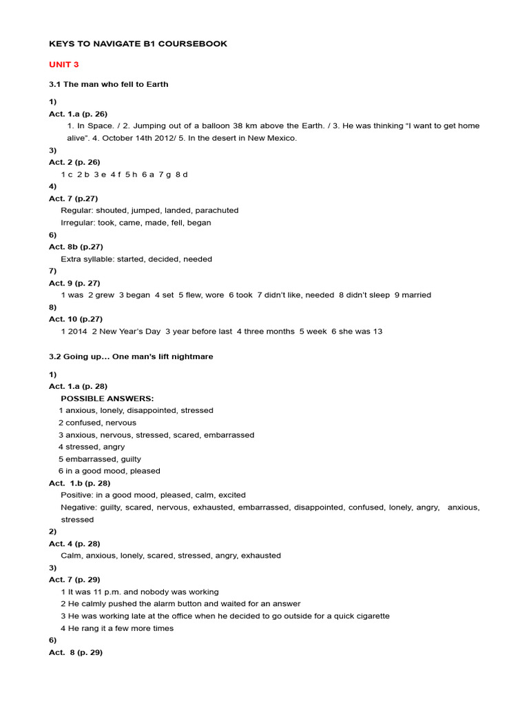Navigate B1 Coursebook Unit 3 Answers | PDF | Language Arts & Discipline