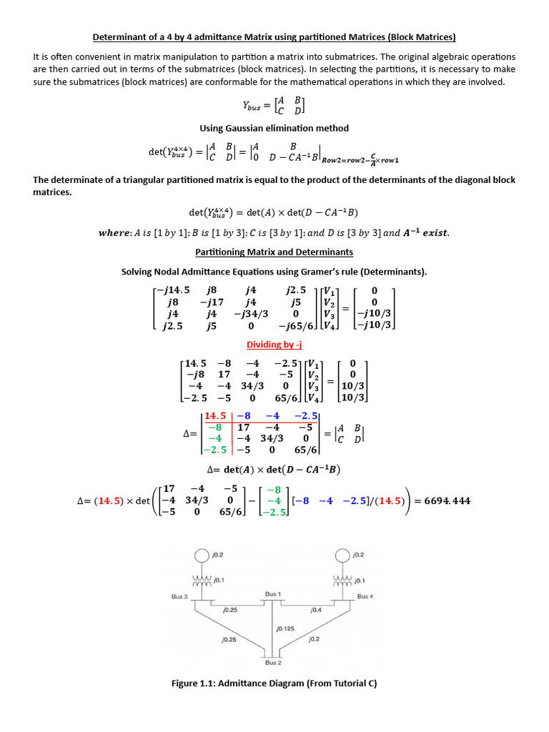 Determinant of A 4 by 4 Admittance Matrix Using Partitioned Matrices | PDF | Matrix (Mathematics ...
