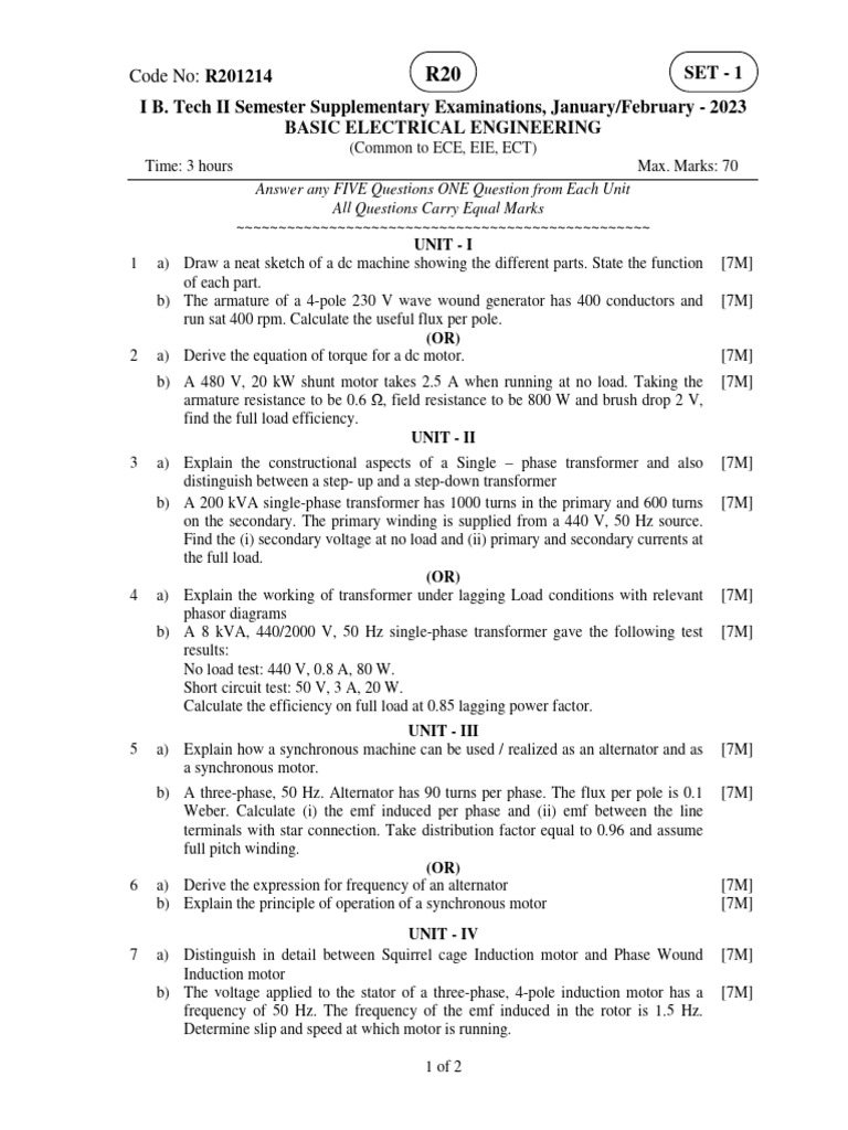 Basic Electrical Engineering Jan 2023 | PDF | Electric Motor | Transformer