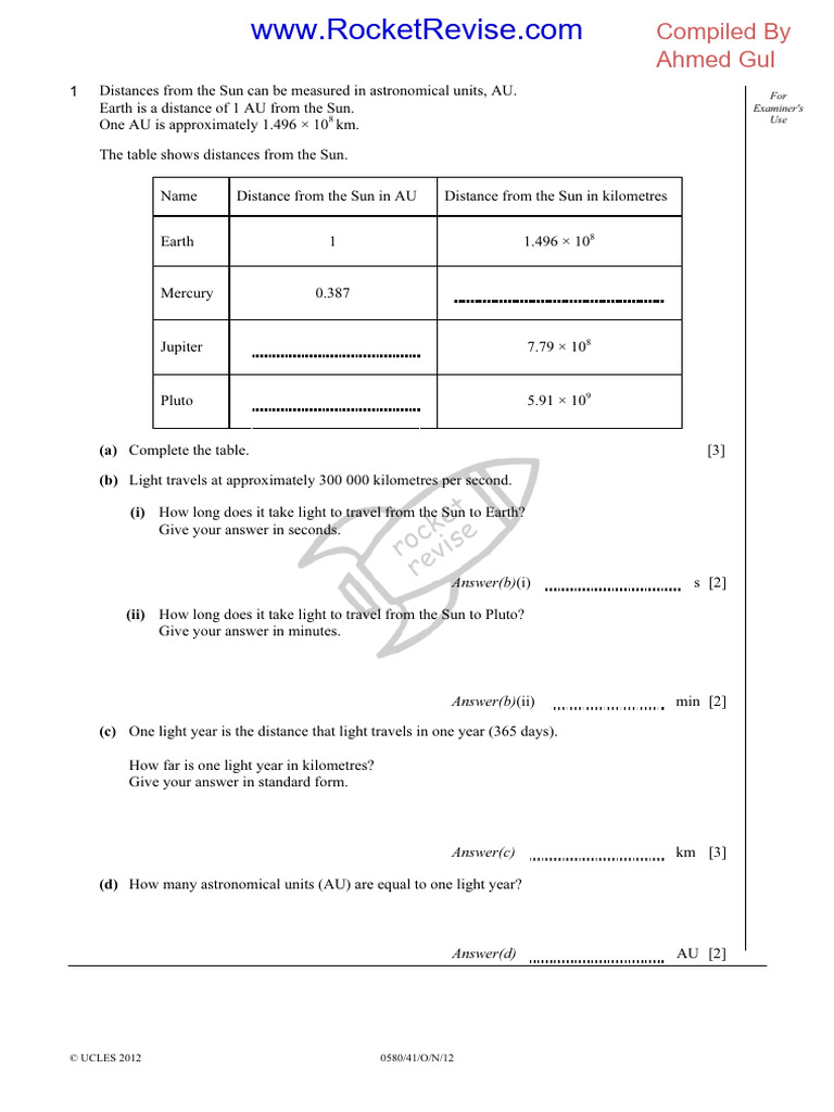Math Exam Practice Problems | PDF | Astronomical Unit | Speed