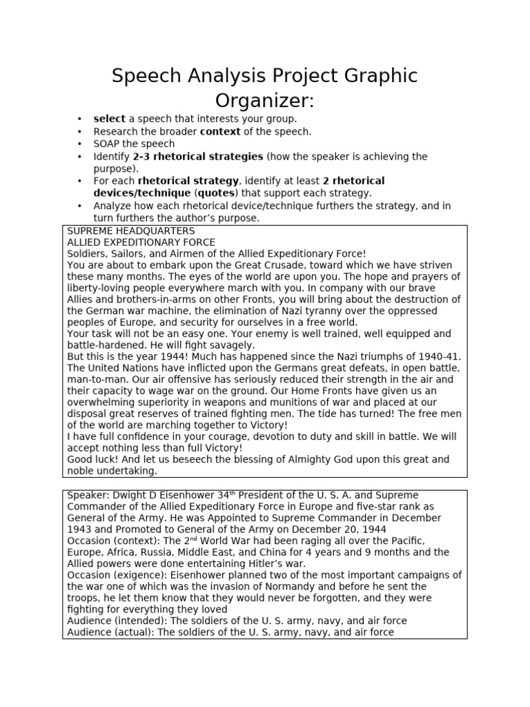 2-Speech Analysis Project Graphic Organizer | PDF | Dwight D ...