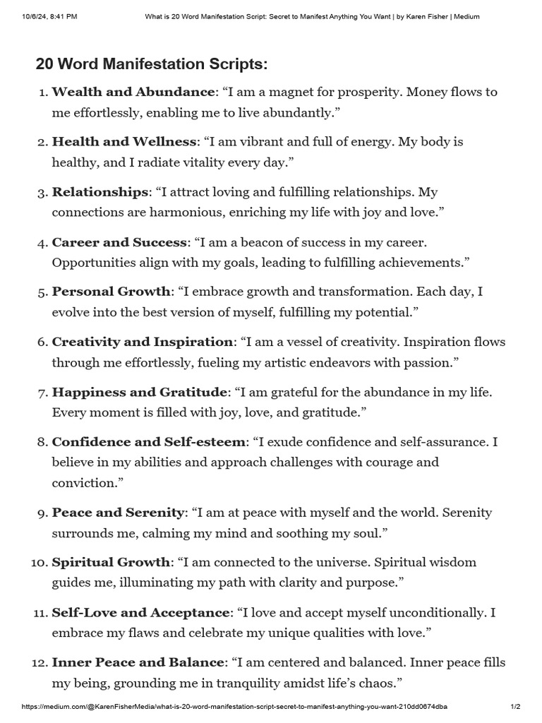 What Is 20 Word Manifestation Script - Secret To Manifest Anything You Want - by Karen Fisher ...