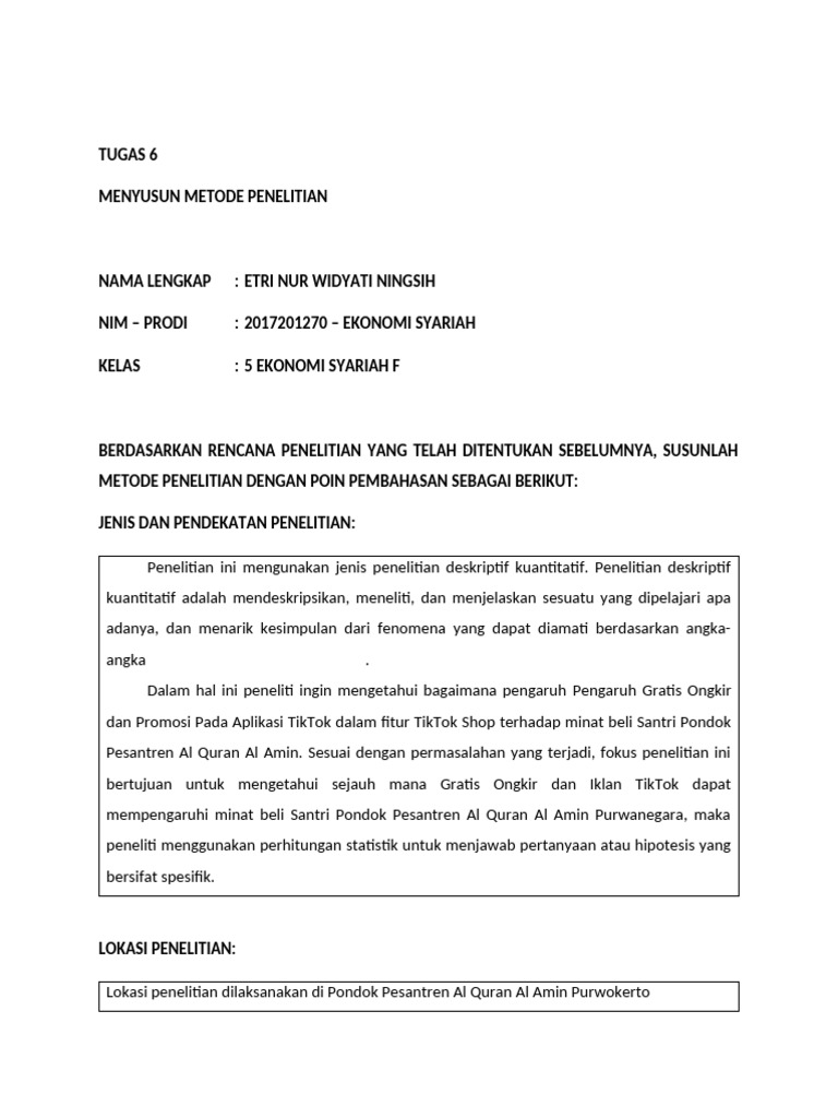 Tugas 6 Metopen - ETRI NUR WIDYATI NINGSIH - 2017201270 - Menyusun Metode Penelitian | PDF ...