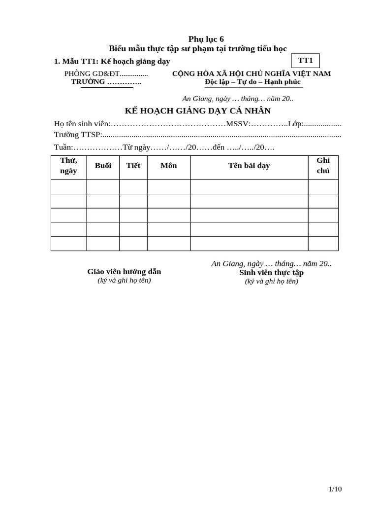PL6 - Bieu Mau TTSP Tieu Hoc | PDF