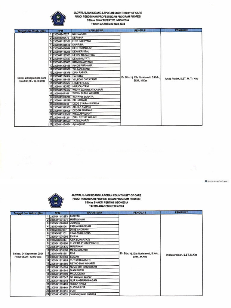 Jadwal Coc Profesi Ta.2023-2024 | PDF