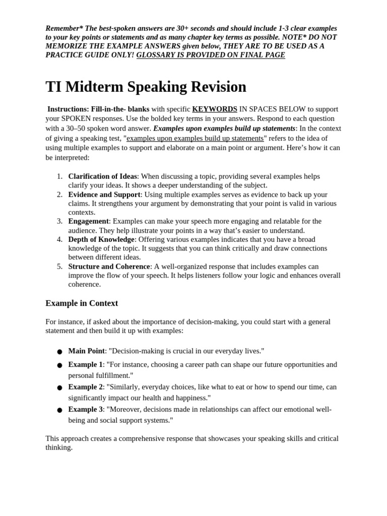2024 2025 Ti Speaking Midterm Revision | PDF | Conformity | Integrity